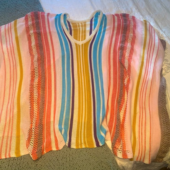 Swim | Fun Colorful Striped Swim Cover Up Tunic Woven Macrame Details ...
